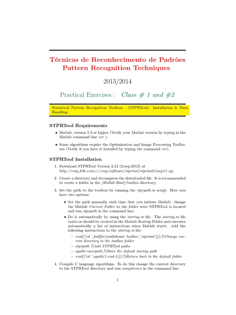 Pratical1 TRP 2013 2014 | PDF | Matlab | Command Line Interface