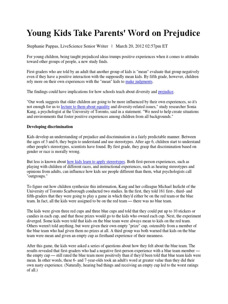 Kids Trust Adults Over Experience on Prejudice | PDF | Prejudices ...