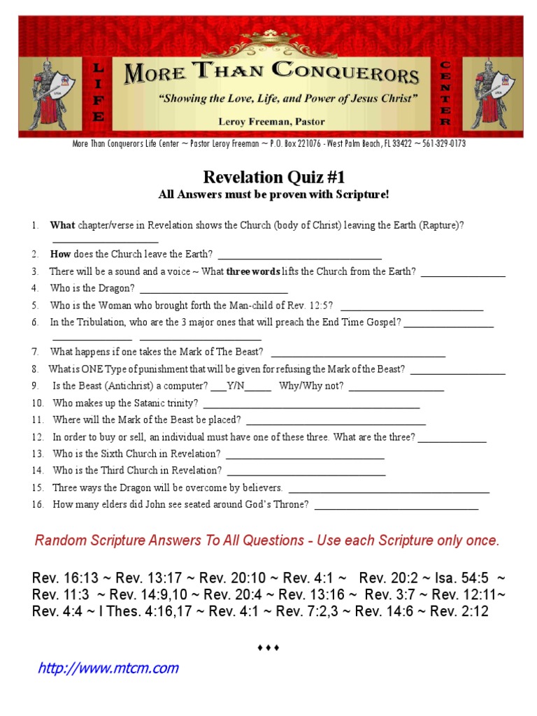 Revelation Rapture and End Times Quiz | PDF