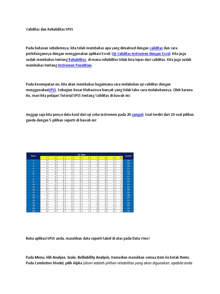 Uji Validitas dan Reliabilitas SPSS | PDF