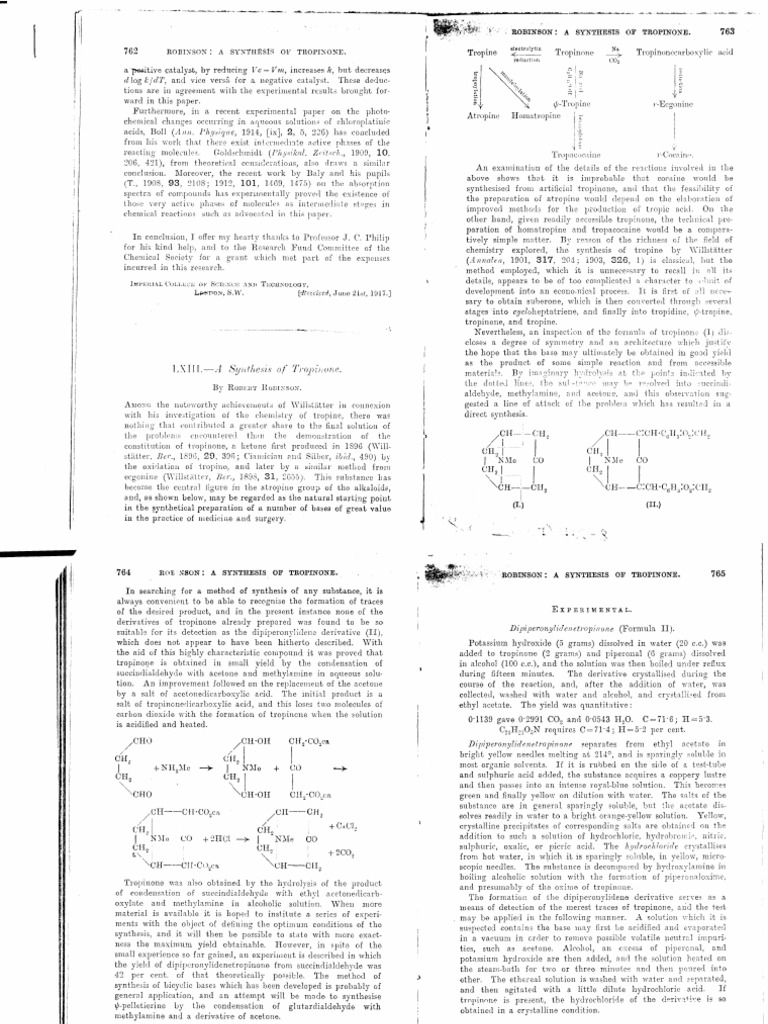 Synthesis of Tropinone by Robinson | PDF | Solution | Salt (Chemistry)