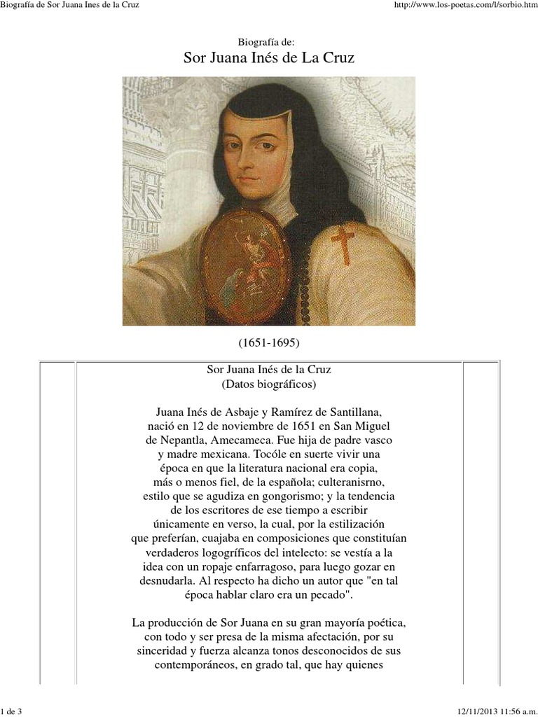 Biografía de Sor Juana Ines de La Cruz | PDF | Poesía | Religión y creencia