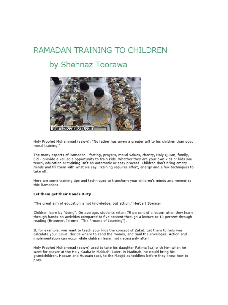 Ramadan Training For Children | PDF | Ramadan | God In Islam