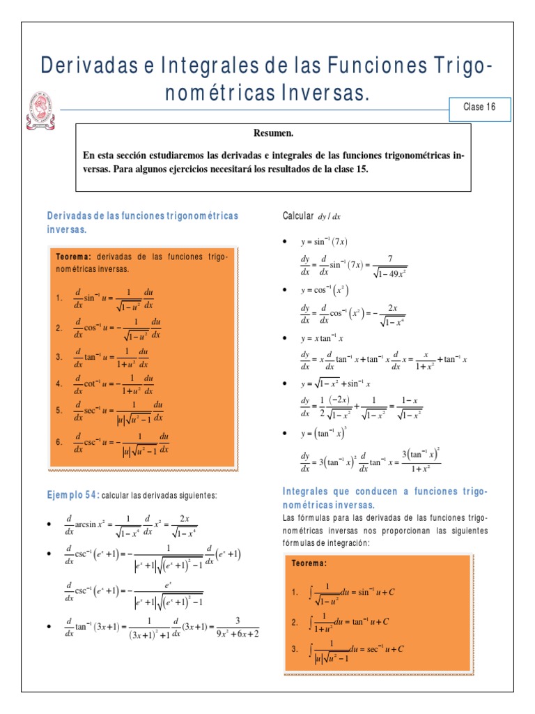 Clase 16 Derivadas Integrales Inversas PDF | PDF | Integral | Derivado