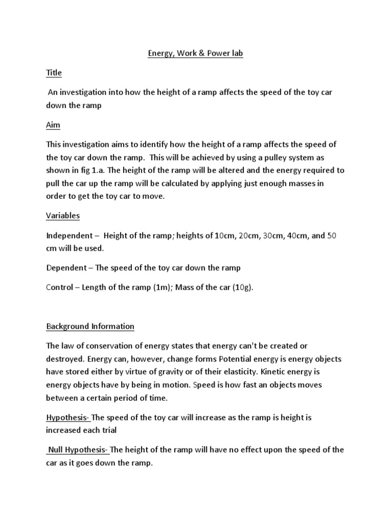 An Investigation Into How The Height of A Ramp Affects The Speed of The ...