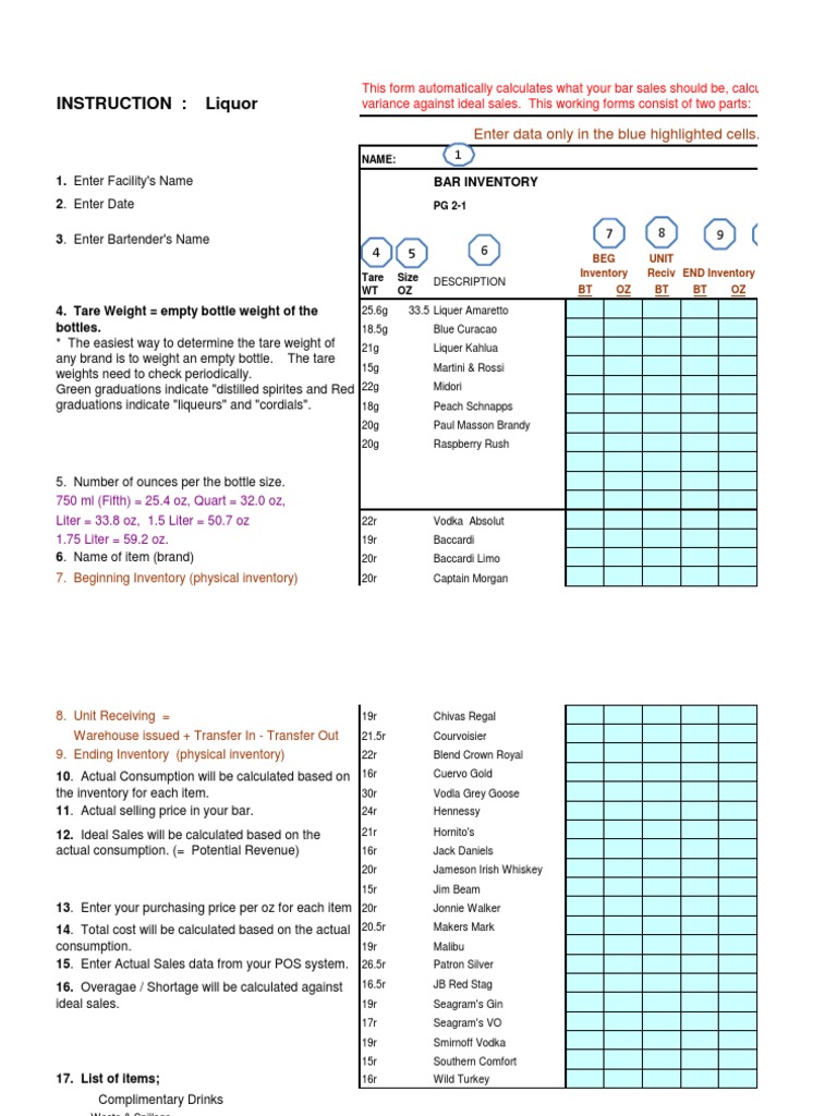 Bar BEVERAGE INV RECON SHEET | PDF | Anheuser Busch Brands | Budweiser