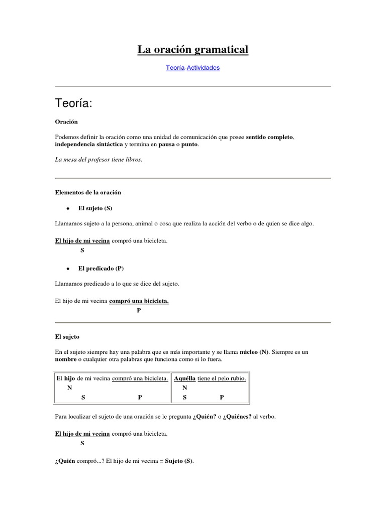Sujeto Y Predicado | Descargar gratis PDF | Asunto (gramática) | Predicado (Gramática)