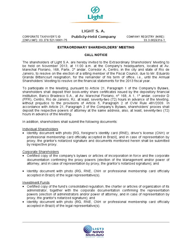 Call Notice | PDF | Business