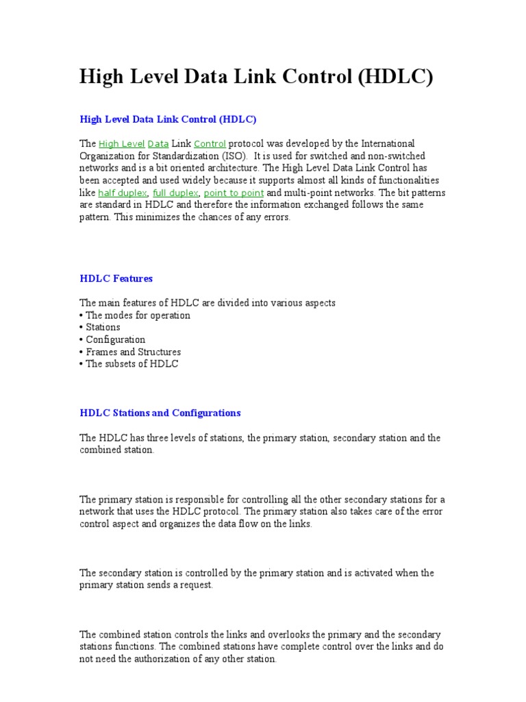 High Level Data Link Control (HDLC) | PDF | Network Protocols ...