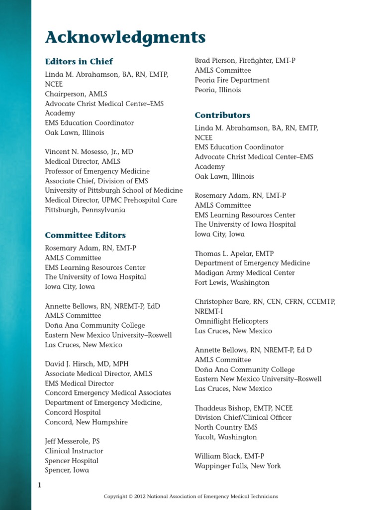 NAEMT AMLS Acknowledgments | PDF | Emergency Medical Services | Paramedic