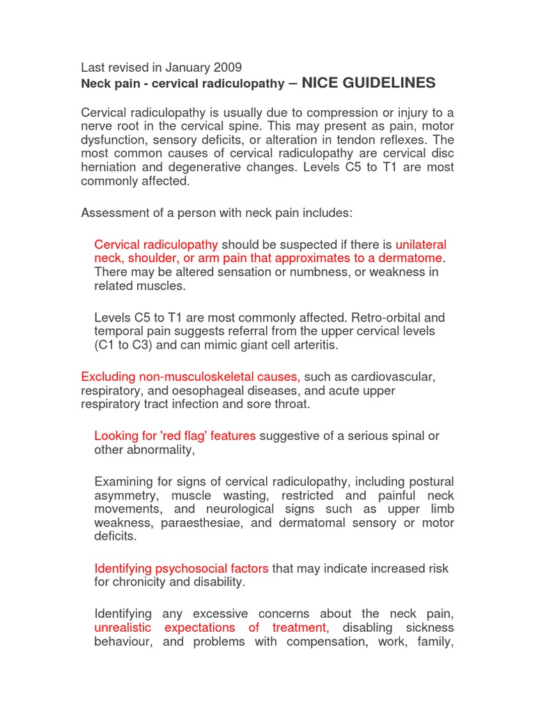 Cervical Radiculopathy Nice Guidelines | PDF | Pain | Neurological ...