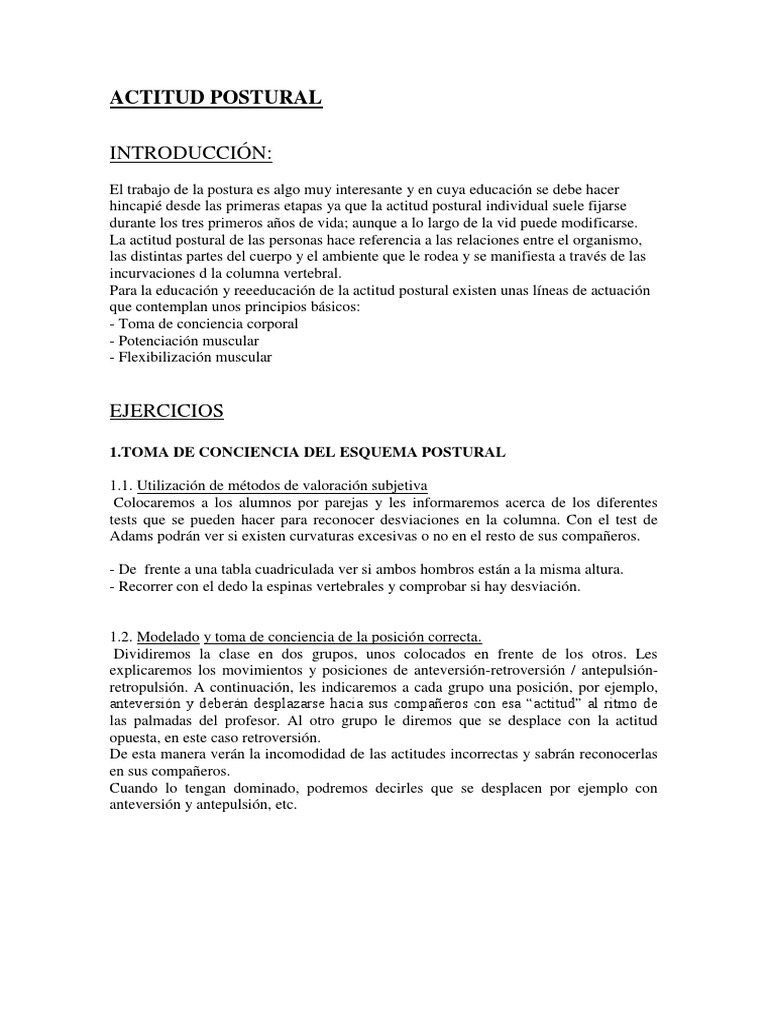 Actitud Postural PDF | PDF | Dolor lumbar | La columna vertebral