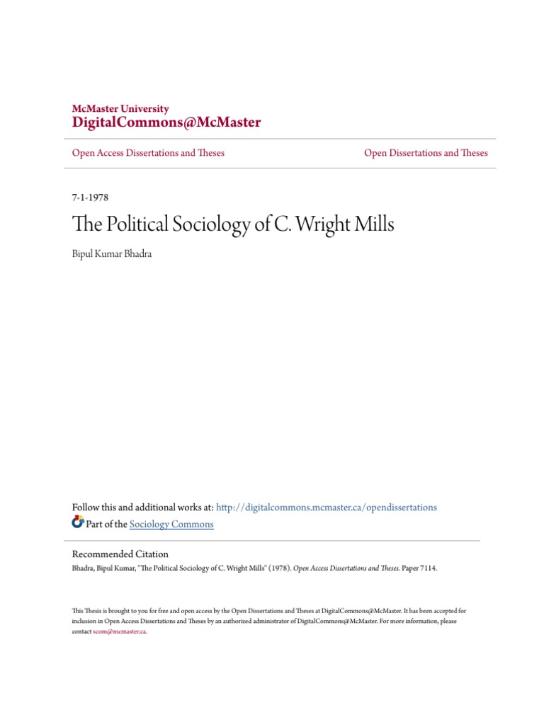 The Political Sociology of C. Wright Mills | PDF | Thesis | Social Structure