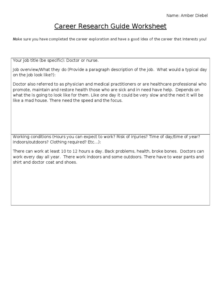 Career Research Guide Worksheet2013 | PDF | Health Professional ...