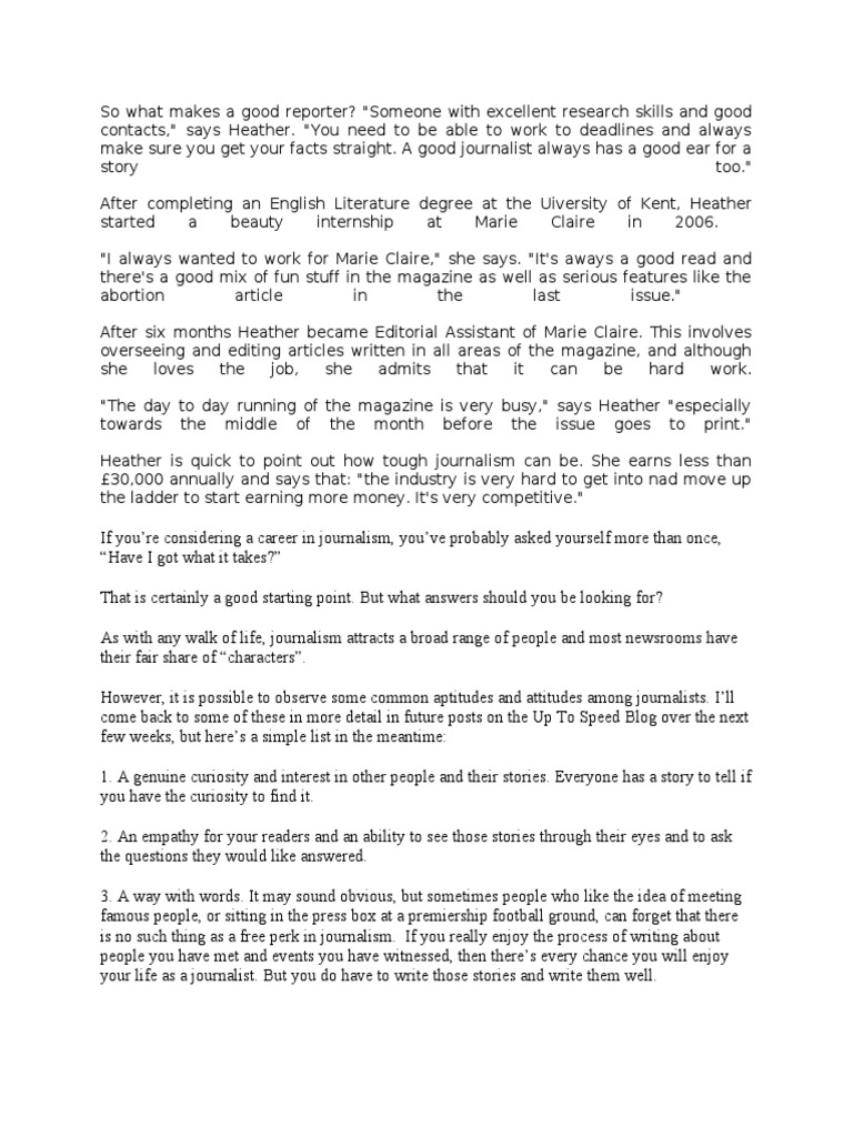 So what makes a good reporter.doc | Journalism | Cognition