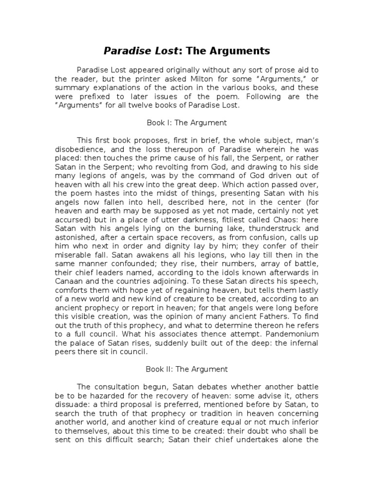 Paradise Lost The Arguments | PDF | Paradise Lost | Heaven