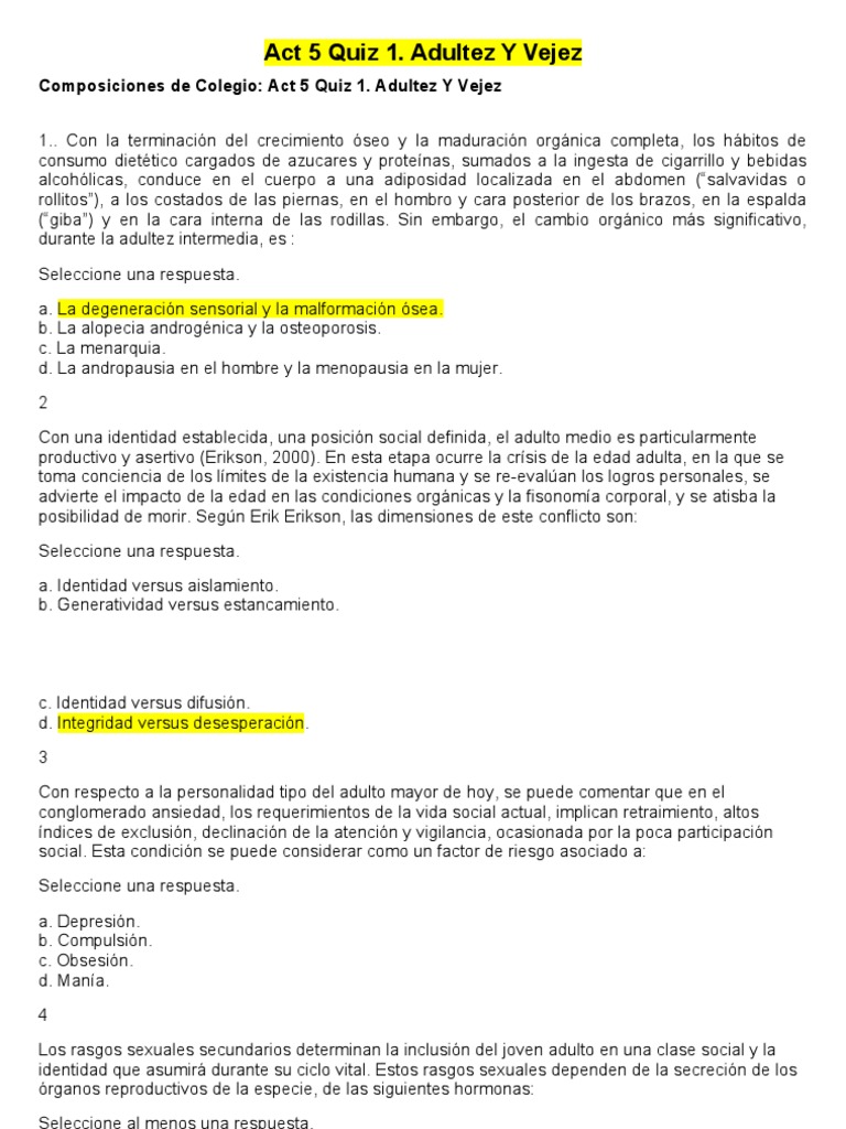 Act 5 Quiz 1 Vejez Web | PDF | Adultos | Vejez