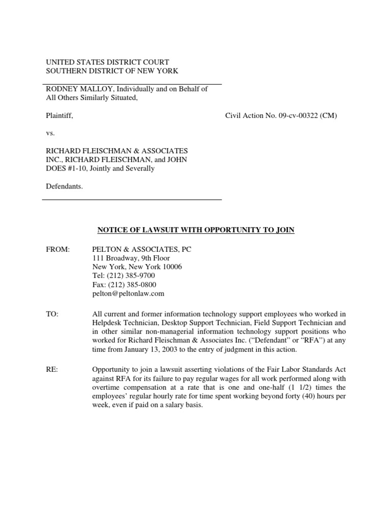 Richard Fleischman & Associates Notice of Lawsuit For Initial Posting ...