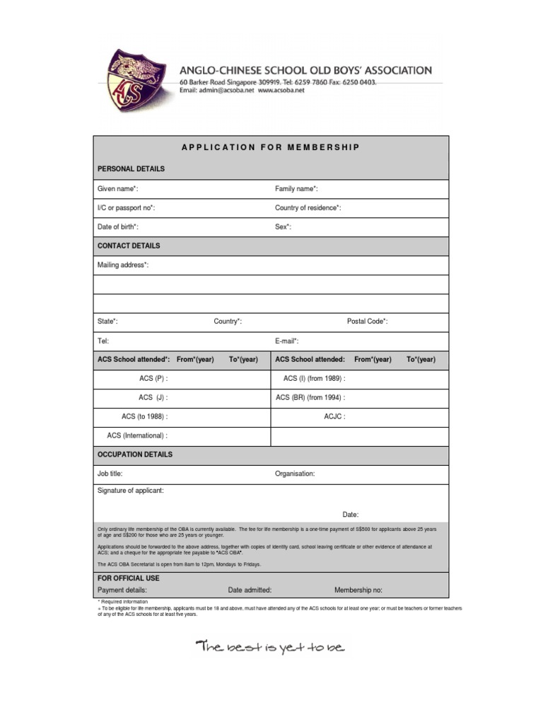 ACS OBA Registration Form | PDF | Sports & Recreation