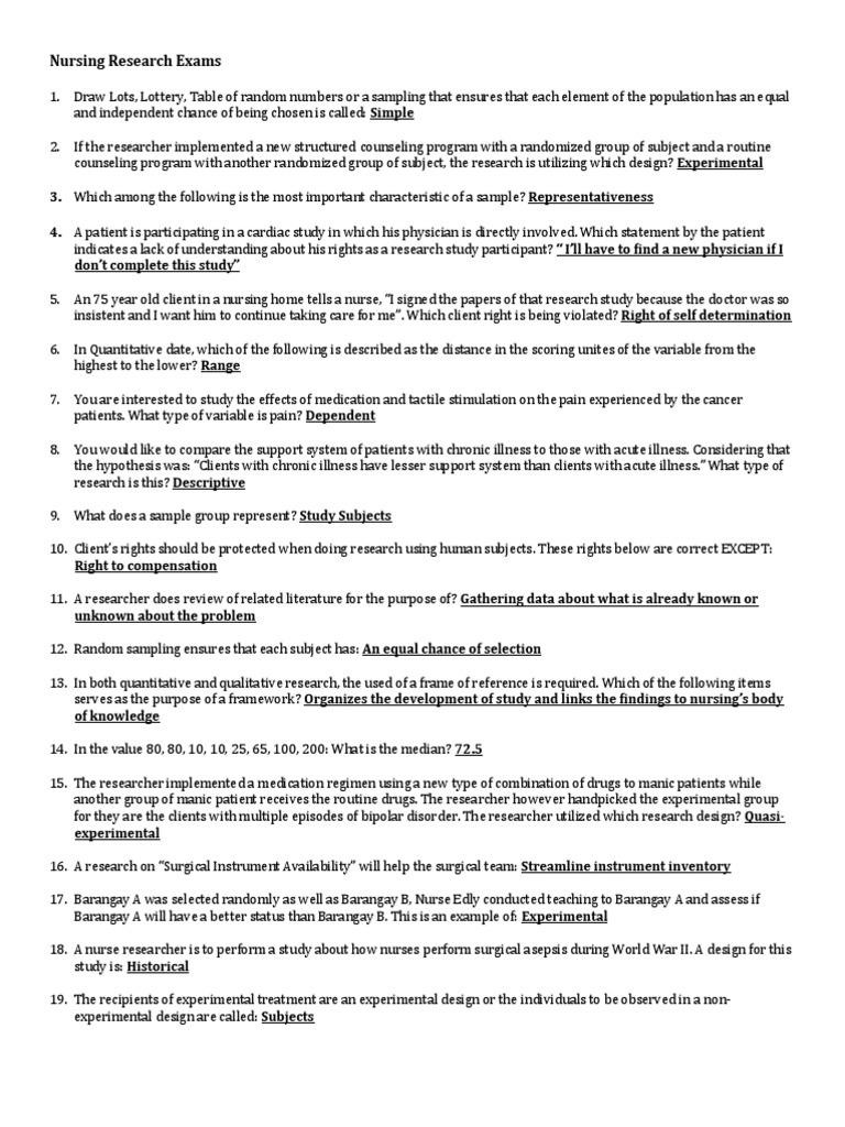 Nursing Research Exam | PDF | Research Design | Experiment