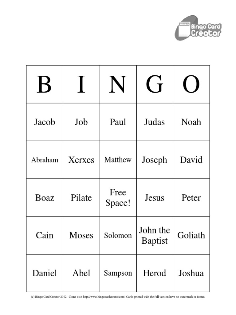 Bible Character Bingo Cards | PDF | Cain And Abel | Christianity