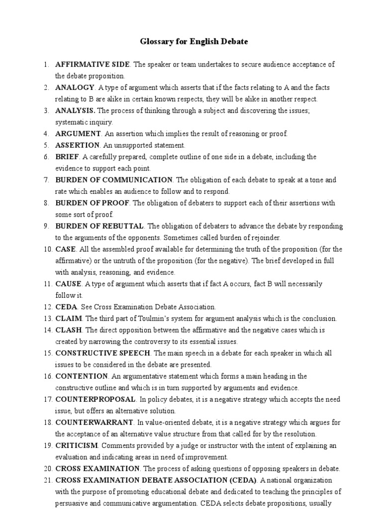 Glossary For English Debate | PDF | Argument | Evidence