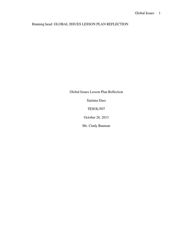 Global Issues Lesson Plan Reflection | PDF | Lesson Plan | English As A ...