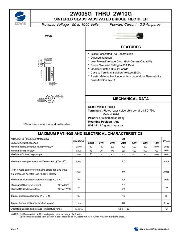 2W005G THRU 2W10G: Reverse Voltage - 50 To 1000 Volts Forward Current ...