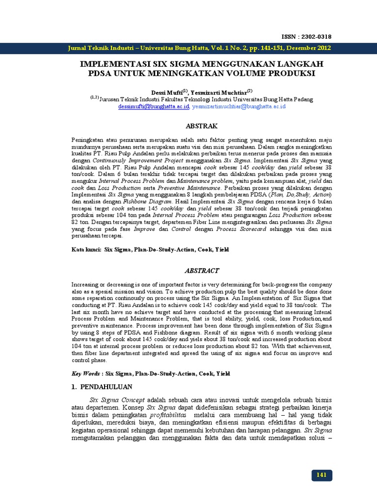 Jti-Ubh Vol 1 - Dessi Mufti: Implementasi Six Sigma Menggunakan Langkah Pdsa Untuk Meningkatkan ...