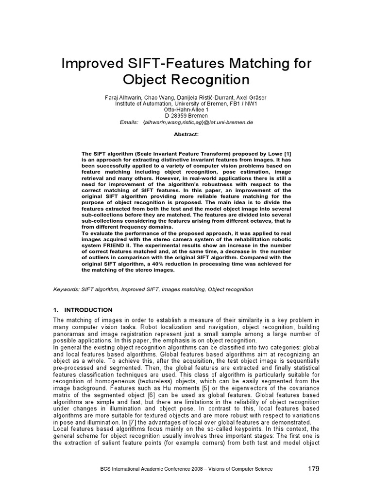 SIFT Feature Matching | PDF | Computer Vision | Cybernetics