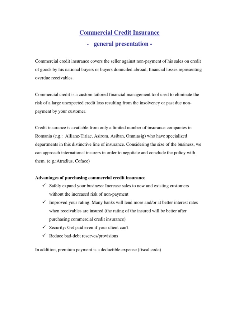 Commercial Credit Insurance PDF | PDF | Credit | Finance & Money Management