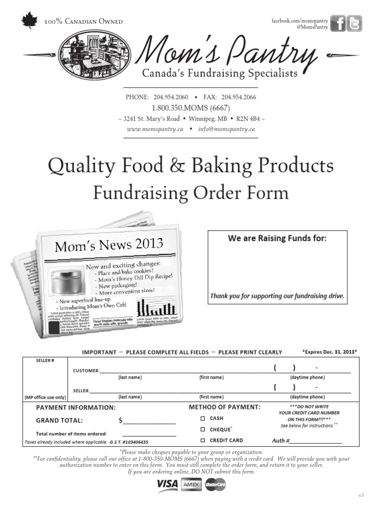 Mom's Pantry Order Form | Potato Chip | Curry