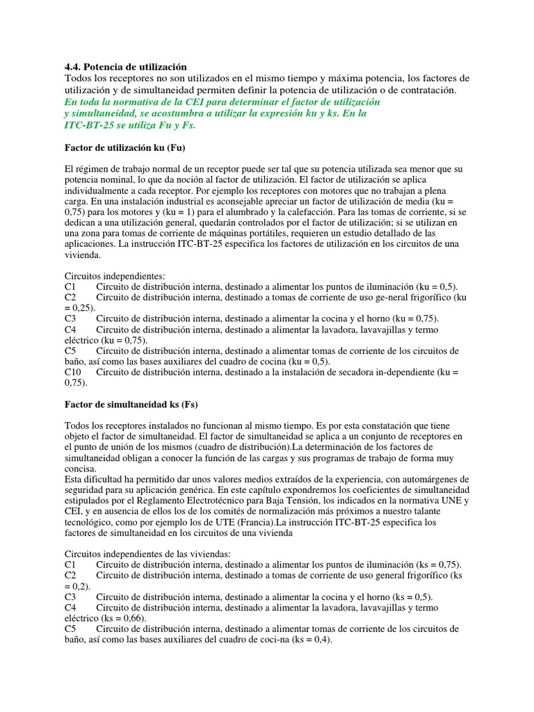 Factor de Utilización Ku - Simultaneidad Ks | PDF | Energia electrica | Electromagnetismo