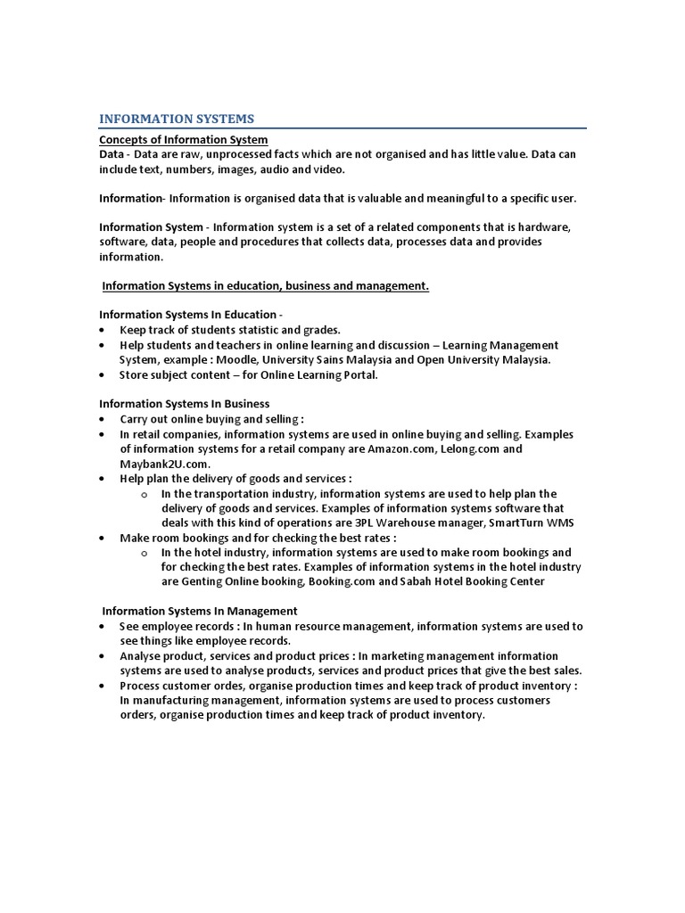 Overview of Information Systems Components | PDF | Table (Database ...