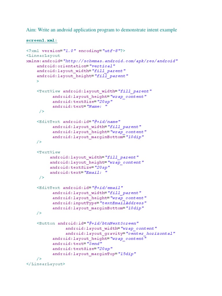 Aim: Write An Android Application Program To Demonstrate Intent Example ...