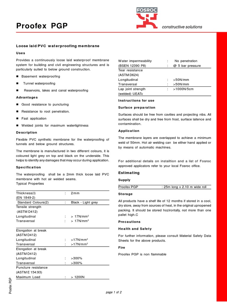 Proofex PGP: Loose Laid PVC Waterproofing Membrane | PDF | Welding ...