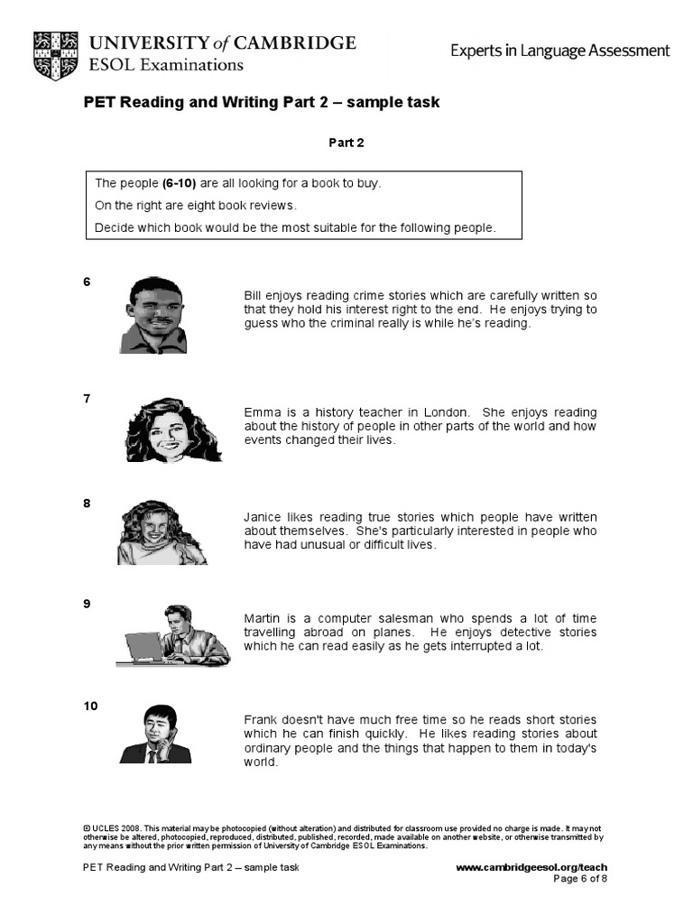 PET Reading and Writing Part 2 - Sample Task Page 6 of 8 | PDF