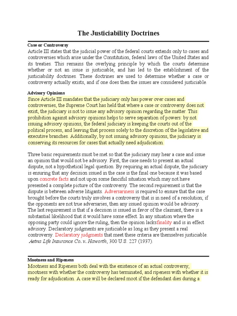 Understanding Justiciability Doctrines | PDF | Advisory Opinion | Case ...