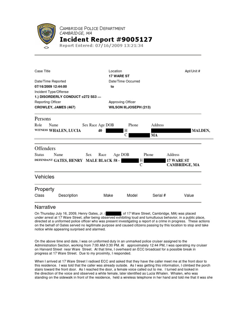 Henry Louis Gates Official Police Report | PDF | Police | Crime & Violence