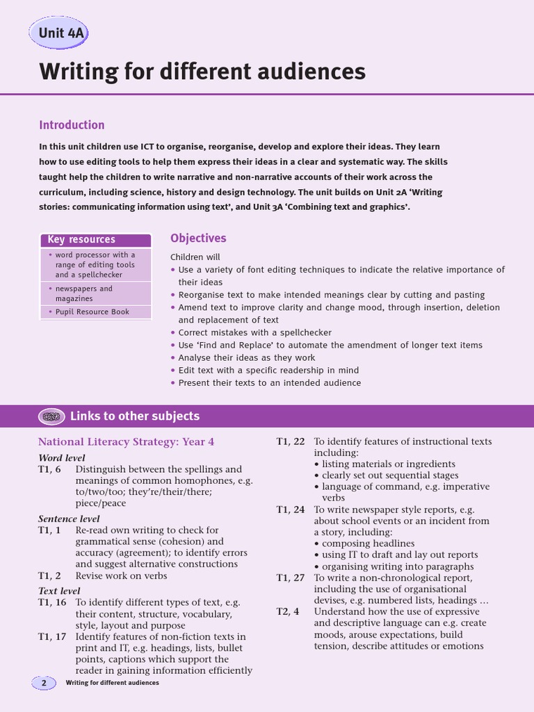 Writing For Different Audiences: Unit 4A | PDF | Editing | Educational ...