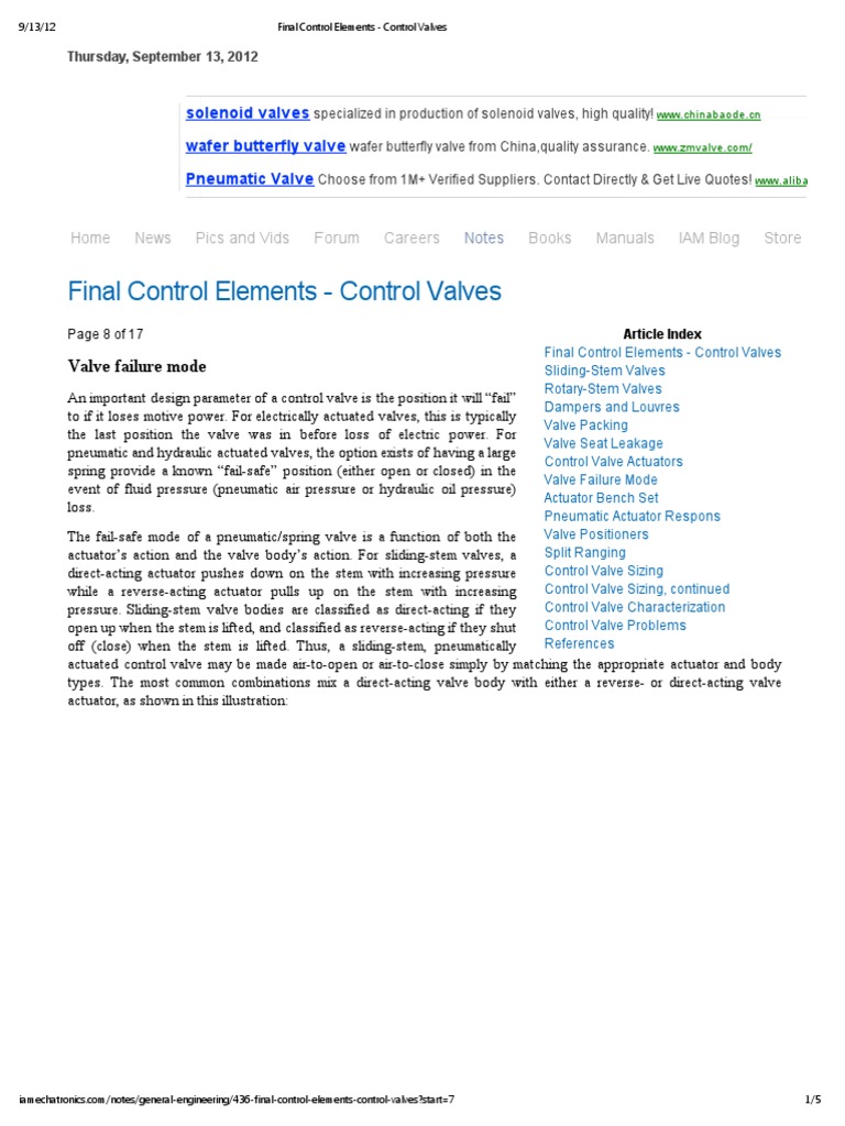 Final Control Elements - Control Valves: Valve Failure Mode | PDF ...