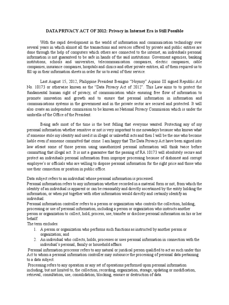 Republic Act No 10173 | Privacy | Personally Identifiable Information ...