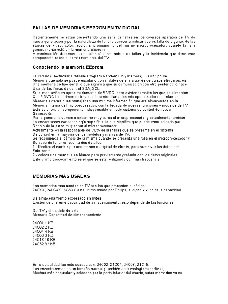 Fallas de Memorias Eeprom en TV Digital | PDF | Televisión | Microprocesador