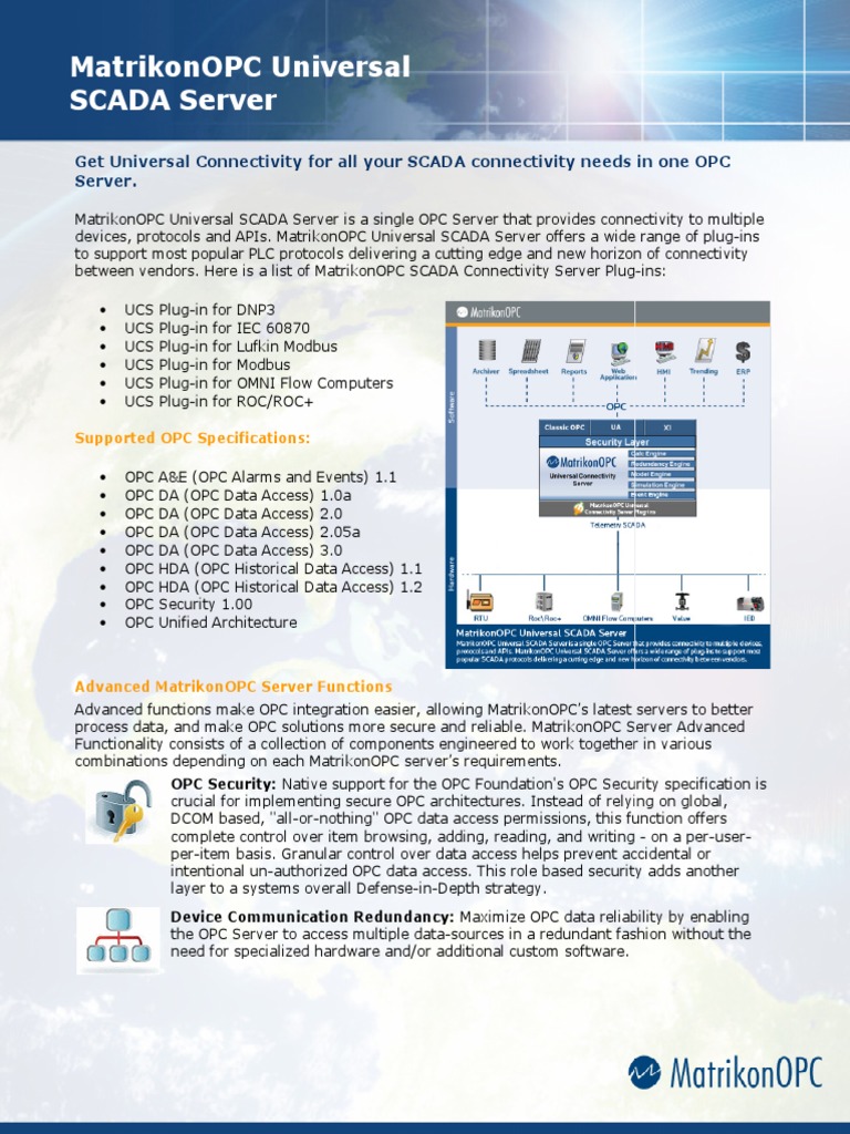 MatrikonOPC Server For SCADA UCS Datasheet | PDF | Scada | Digital Technology