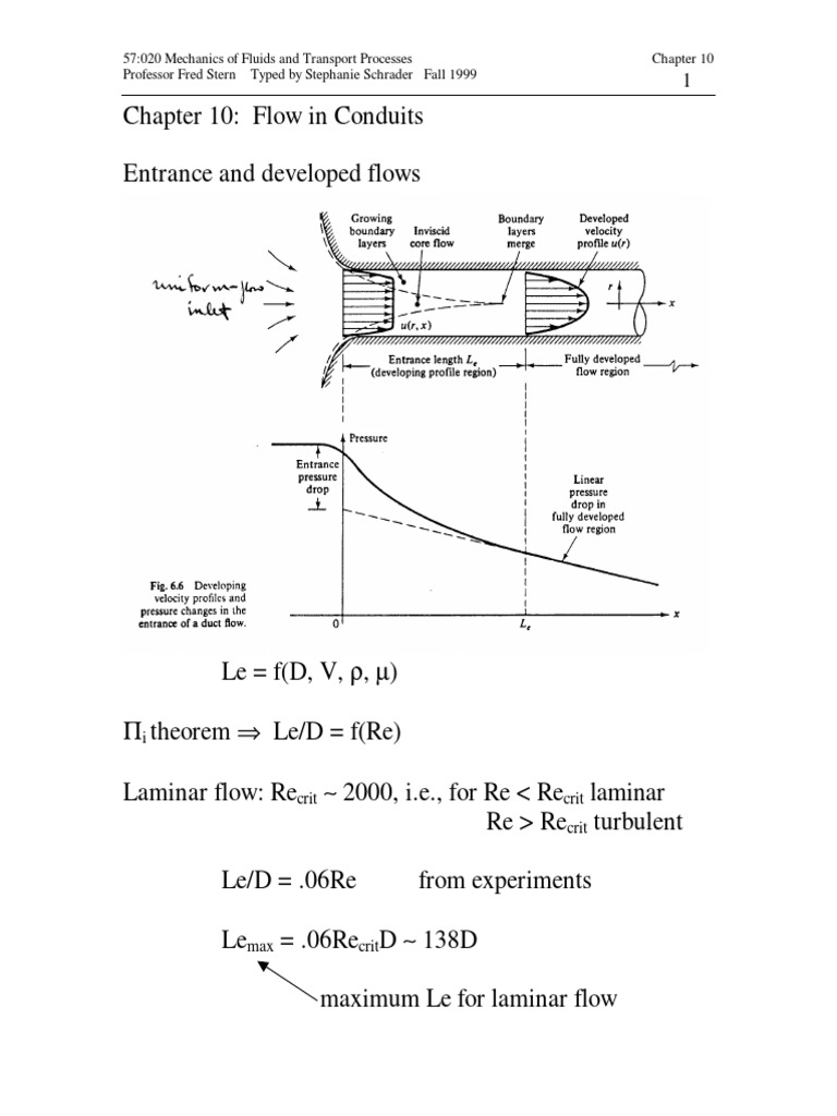 Chapter 10: Flow in Conduits Entrance and Developed Flows | PDF ...