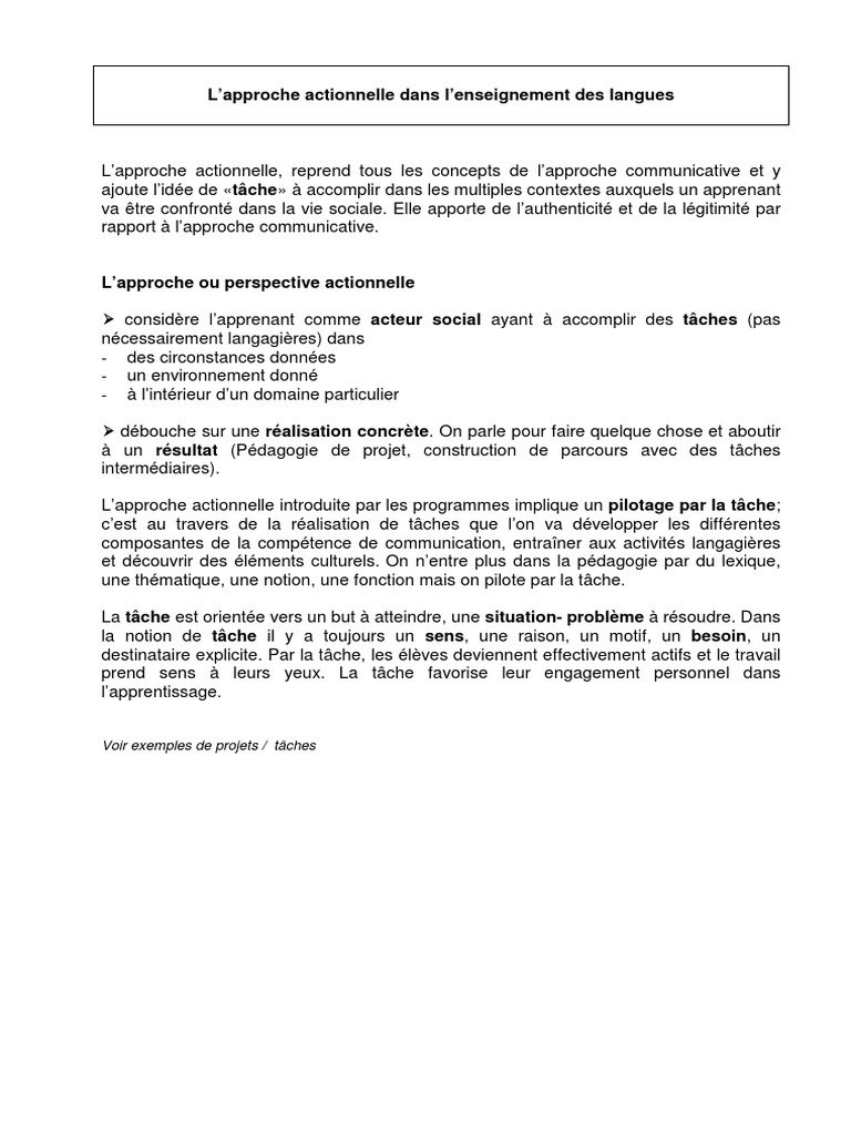 Approche actionnelle en enseignement des langues | PDF | Évolution de carrière