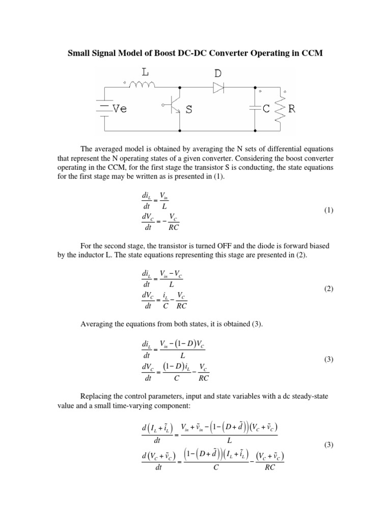 Small Signal Model of Boost DC-DC Converter Operating in CCM | PDF ...