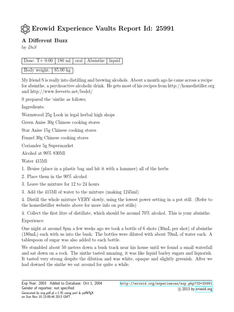 Erowid Experience Vaults Report Id: 25991: A Different Buzz | PDF ...