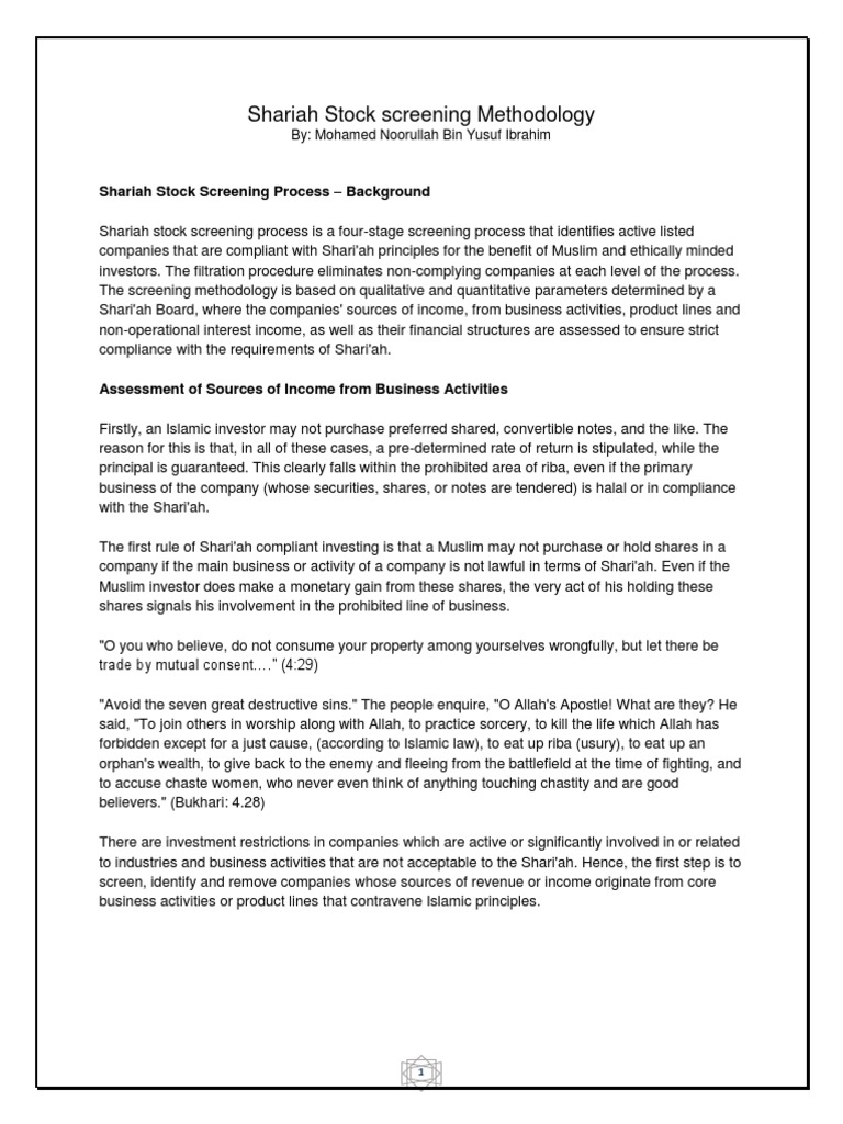 Shariah Stock Screening Methodology | PDF | Interest | Sharia