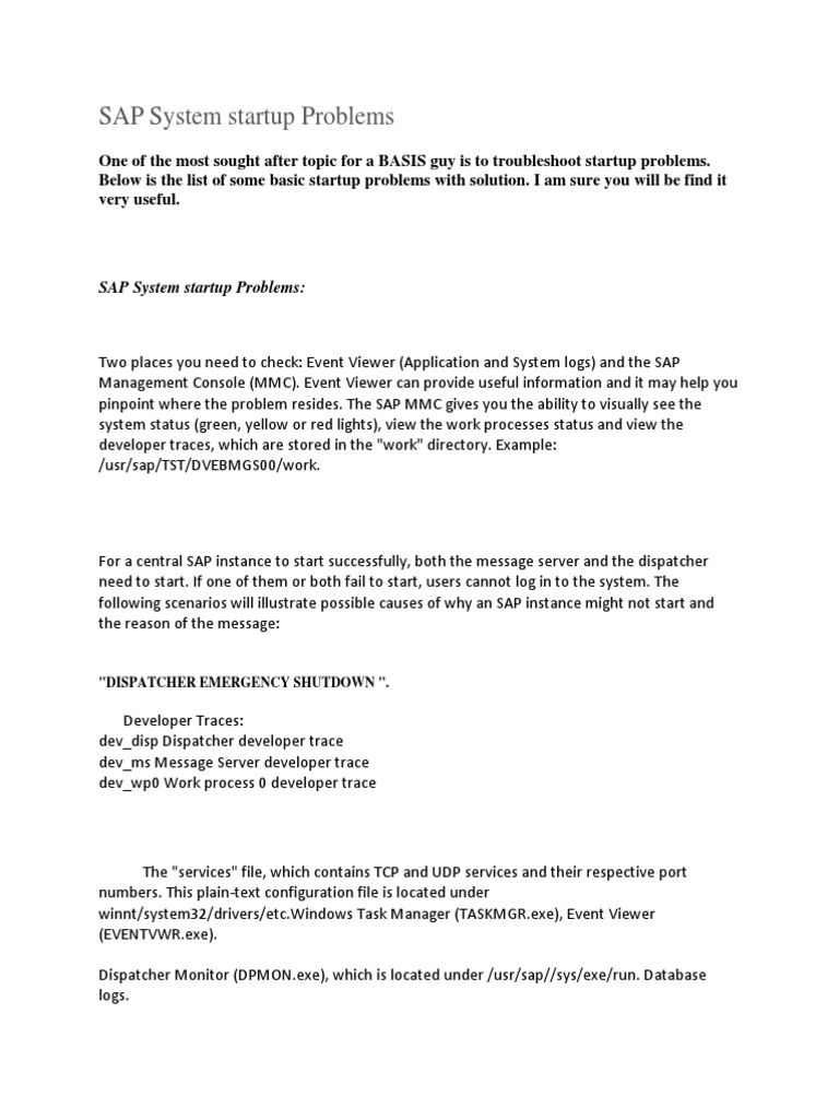 Sap System Startup Problems | PDF